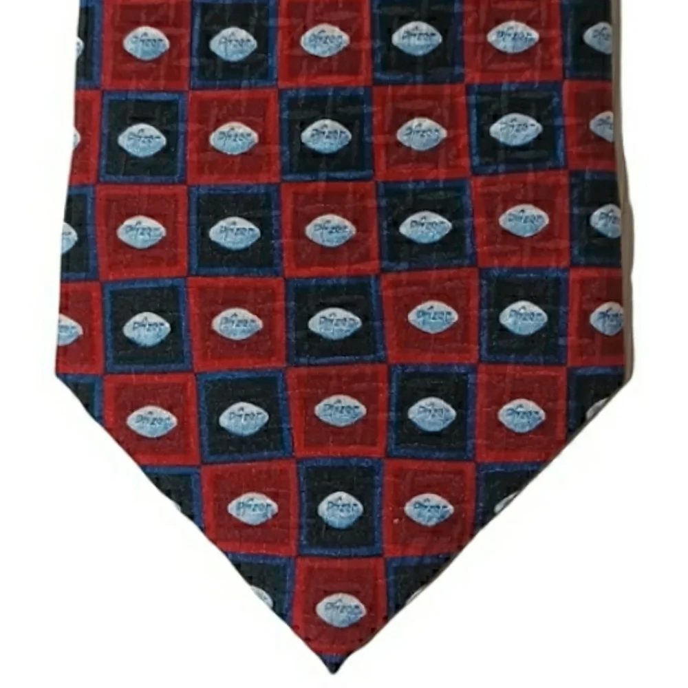 Pfizer | Accessories | Pfizer Blue Pill Print Red Checker 0 Silk Mens ...